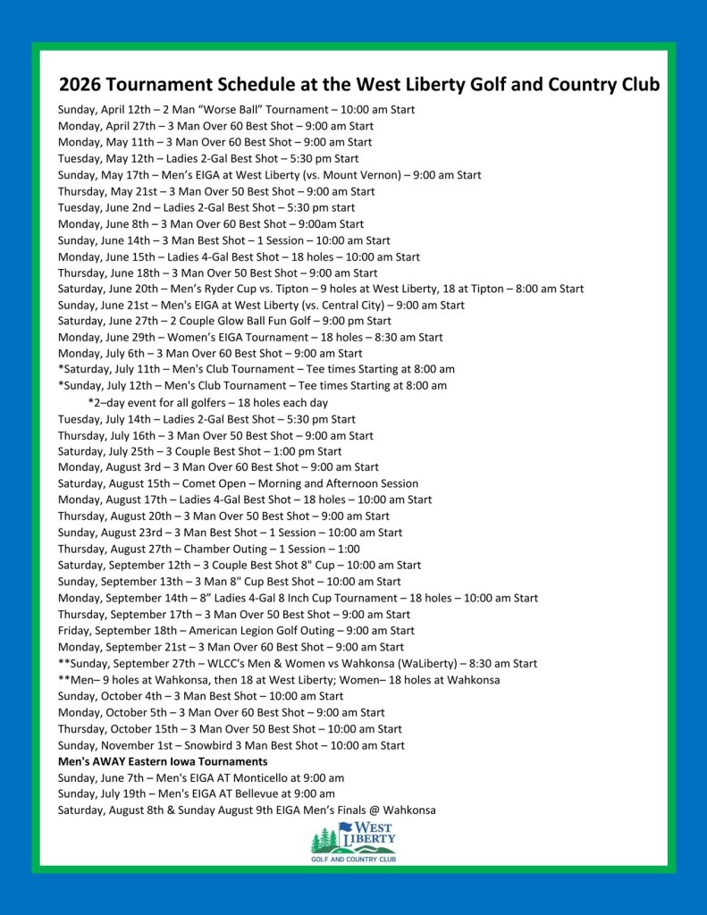 2026 WLCC Tournament Schedule
